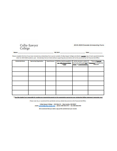 Outside Scholarship Form - 12+ Examples, Format, Sample | Examples