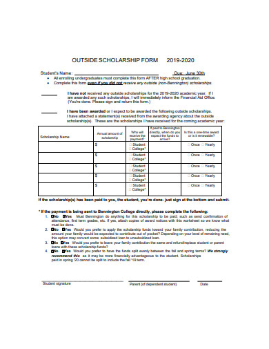 Outside Scholarship Form - 12+ Examples, Format, Sample | Examples