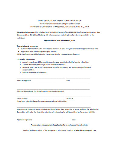 Scholarship Fund Application - 11+ Examples, Format, Pdf | Examples