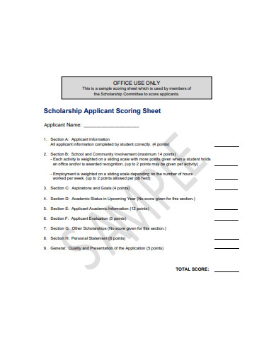 Scholarship Scoring Sheet - 5+ Examples, Format, Pdf | Examples