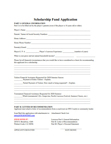 Scholarship Fund Application - 11+ Examples, Format, Pdf | Examples