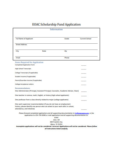 Scholarship Fund Application - 11+ Examples, Format, Pdf | Examples
