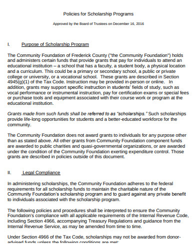 Scholarship Policy - 11+ Examples, Format, Pdf | Examples