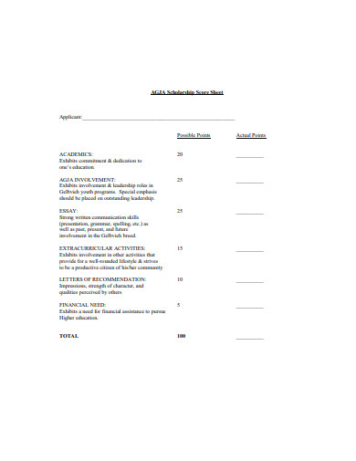 Scholarship Scoring Sheet - 5+ Examples, Format, Pdf | Examples