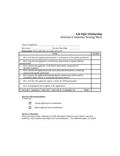 Scholarship Scoring Sheet - 5+ Examples, Format, Pdf | Examples
