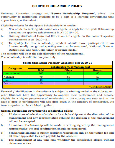 Scholarship Policy - 11+ Examples, Format, Pdf | Examples