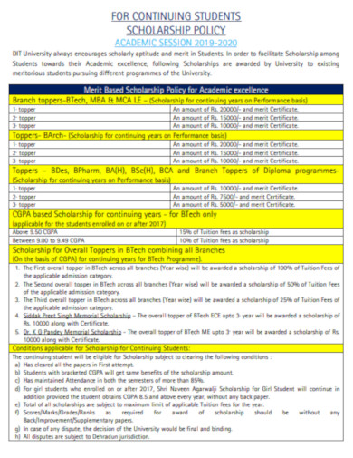 Scholarship Policy - 11+ Examples, Format, Pdf | Examples