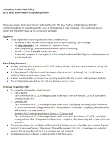 Scholarship Policy - 11+ Examples, Format, Pdf | Examples