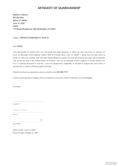 Affidavit Of Guardianship Examples Format Pdf Examples Gambaran