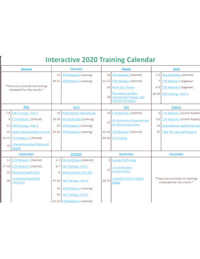Training Calendar - 15+ Examples, Format, Pdf | Examples