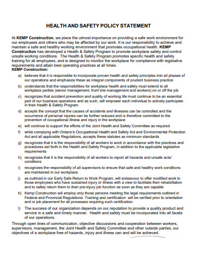 Construction Safety Policy - 10+ Examples, Format, Pdf | Examples