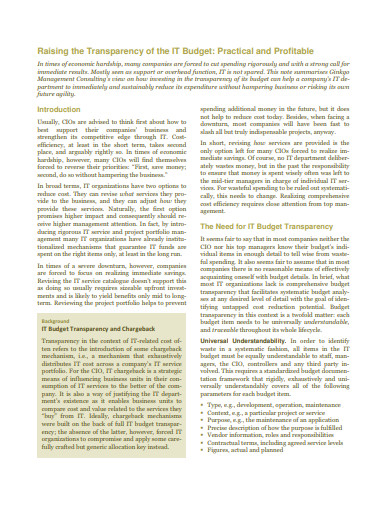IT Budget - 15+ Examples, Format, Pdf | Examples
