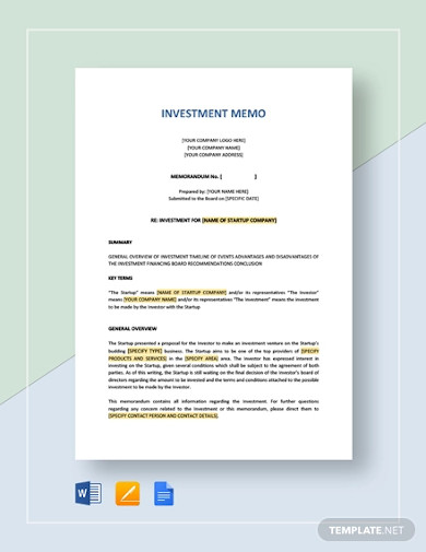 Investment Memo - 14+ Examples, Format, Pdf | Examples