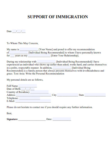 Letter Of Recommendation Template For Immigration For Your Needs 