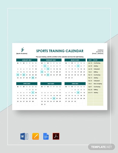 Training Calendar - 15+ Examples, Format, Pdf | Examples