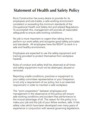 Construction Safety Policy - 10+ Examples, Format, Pdf | Examples