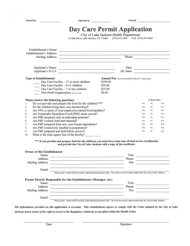 Daycare Application Form - 10+ Examples, Format, Pdf | Examples