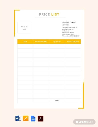 Price List - 20+ Examples, Format, Pdf | Examples