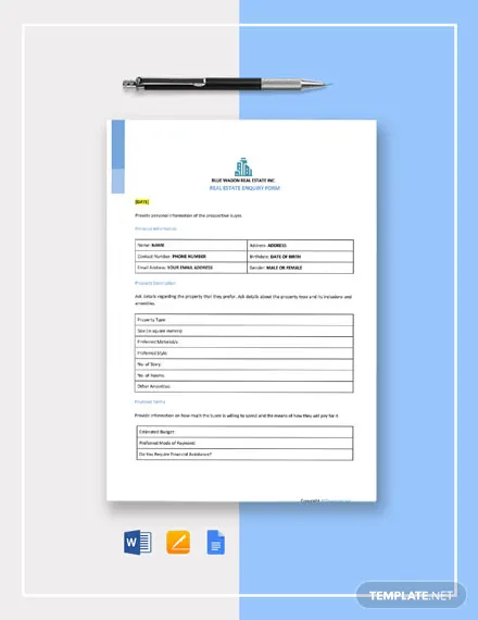 Real Estate Enquiry Form - 8+ Examples, Format, Sample | Examples