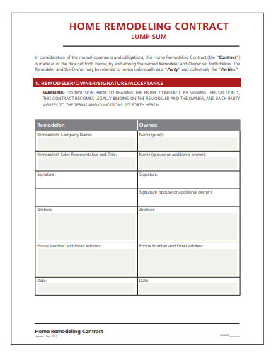 Home Remodeling Contract - 5+ Examples, Format, Pdf | Examples