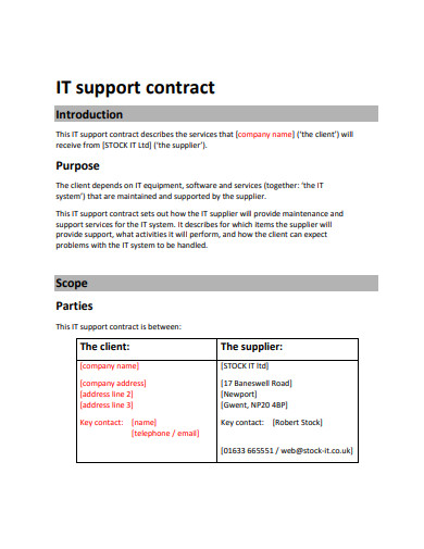 IT Support Contract - 7+ Examples, Format, Pdf | Examples