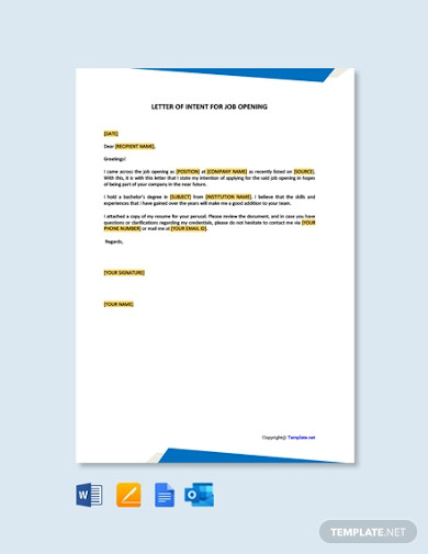 Letter Of Intent for a Job - 7+ Examples, Format, Sample | Examples