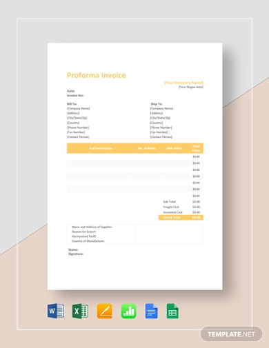 Proforma - 10+ Examples, Format, Sample | Examples