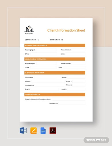 Client Information Sheet - 16+ Examples, Format, Pdf | Examples