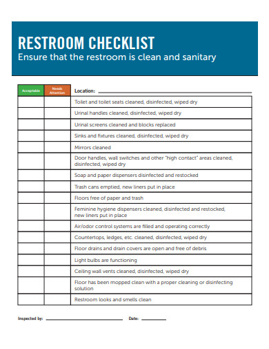 Restroom Checklist - 10+ Examples, Format, Pdf | Examples