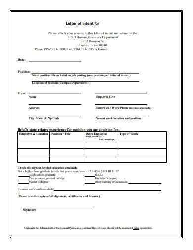 Letter Of Intent for a Job - 7+ Examples, Format, Sample | Examples