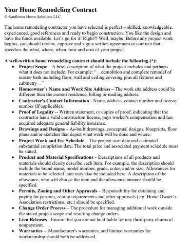 Home Remodeling Contract - 5+ Examples, Format, Pdf | Examples