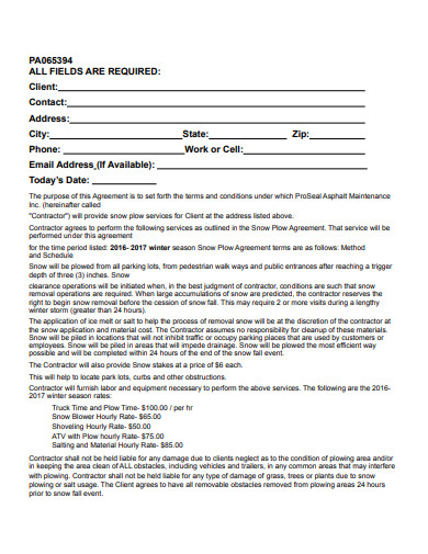 Snow Plowing Contract - 10+ Examples, Format, Pdf | Examples