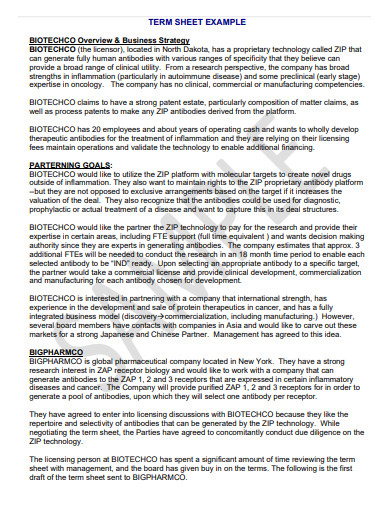 Term Sheet Examples - 10+ [ Equity, Partnership, Investment ] | Examples