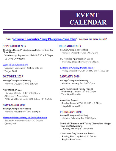 Event Calendar - 15+ Examples, Format, Pdf | Examples