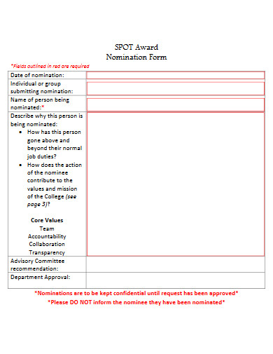 Award Nomination Form - 10+ Examples, Format, Pdf | Examples