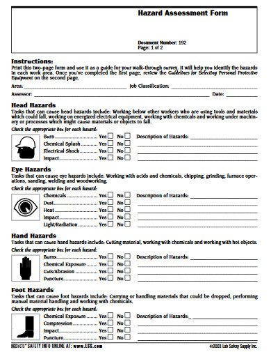 Hazard Assessment Form - 10+ Examples, Format, Sample | Examples