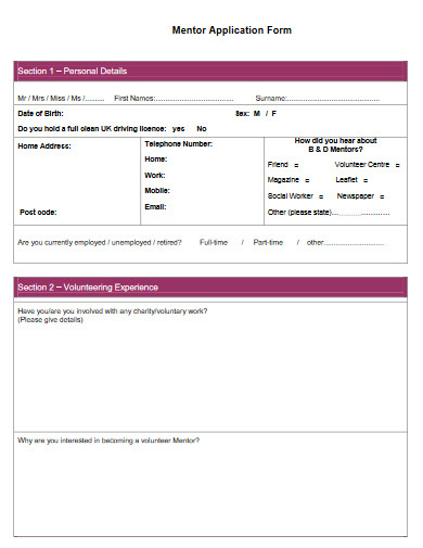 Mentor Application Form - 10+ Examples, Format, Pdf | Examples