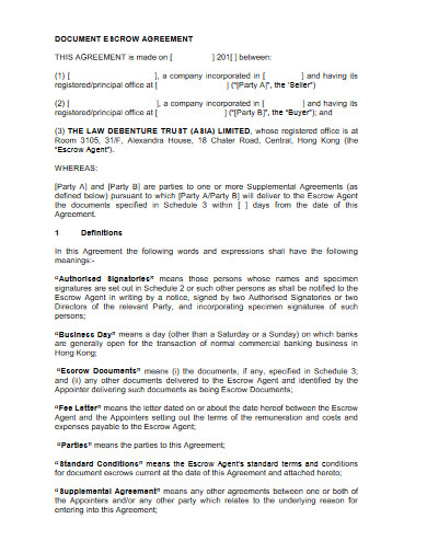 Escrow Agreement - 10+ Examples, Format, Pdf | Examples