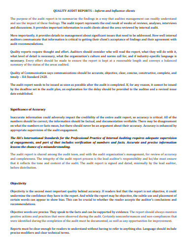 Quality Audit Report - 10+ Examples, Format, Pdf | Examples