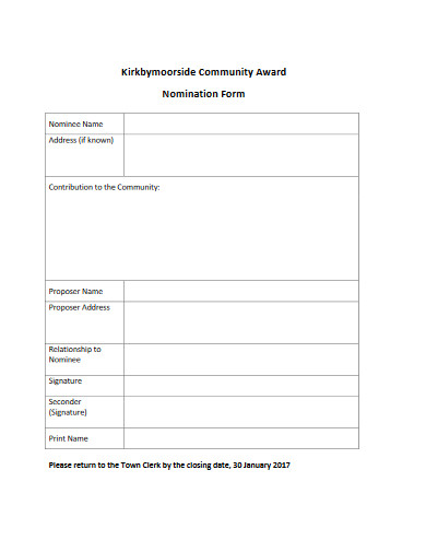 Award Nomination Form - 10+ Examples, Format, Pdf | Examples
