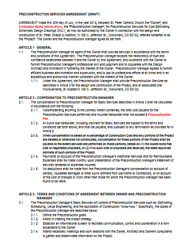 Pre-construction Services Agreement - 10+ Examples, Format, Pdf | Examples