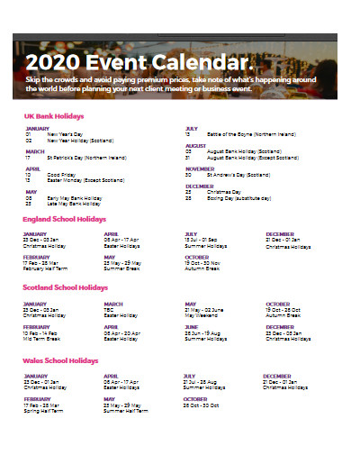 Event Calendar - 15+ Examples, Format, Pdf | Examples