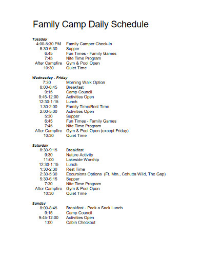K ta Hayat Al akg n ll l k Summer Camp Schedule Template Thirakavitha
