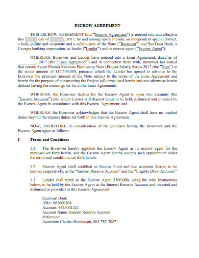 Escrow Agreement - 10+ Examples, Format, Pdf | Examples