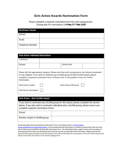 Award Nomination Form - 10+ Examples, Format, Pdf | Examples