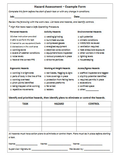 Hazard Assessment Form - 10+ Examples, Format, Sample | Examples