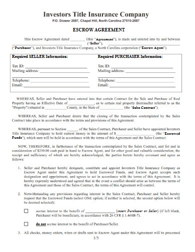 Escrow Agreement - 10+ Examples, Format, Pdf | Examples