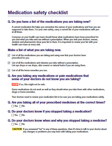 10+ Medication Checklist Examples [ Daily, Monthly Holiday ] | Examples