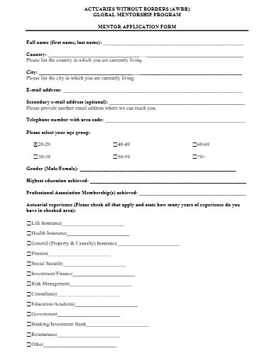 Mentor Application Form - 10+ Examples, Format, Pdf | Examples