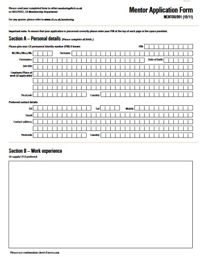 Mentor Application Form - 10+ Examples, Format, Pdf | Examples